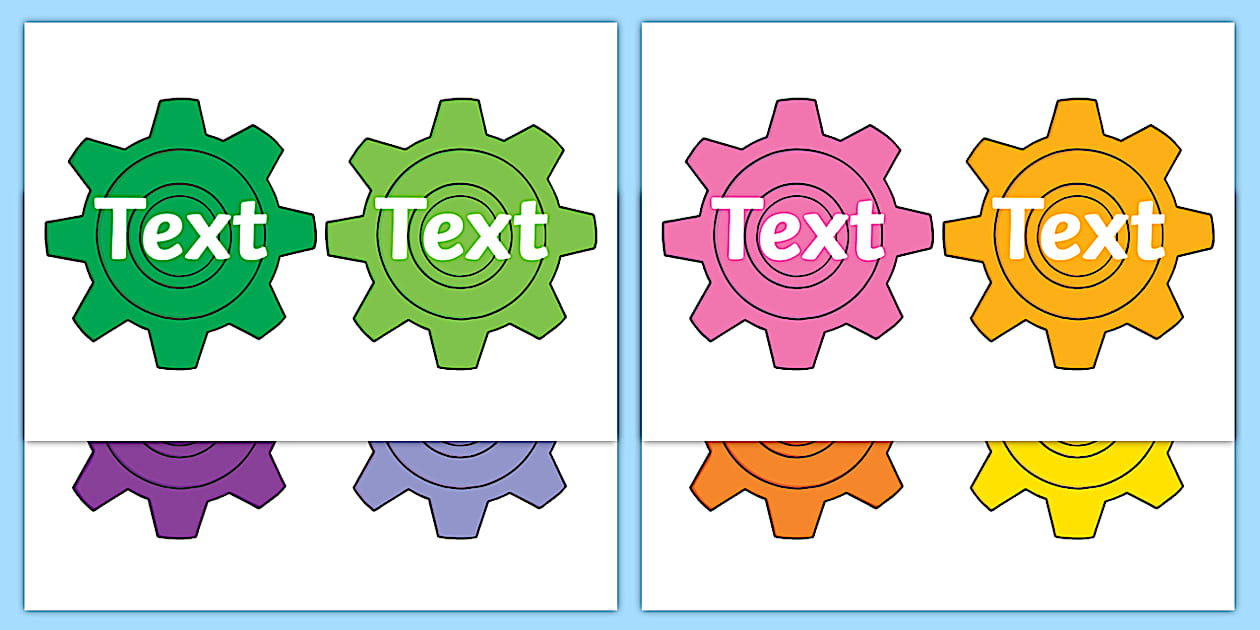👉 Editable Multicoloured Cogs Cut-Outs - KS1 Keywords on Cogs