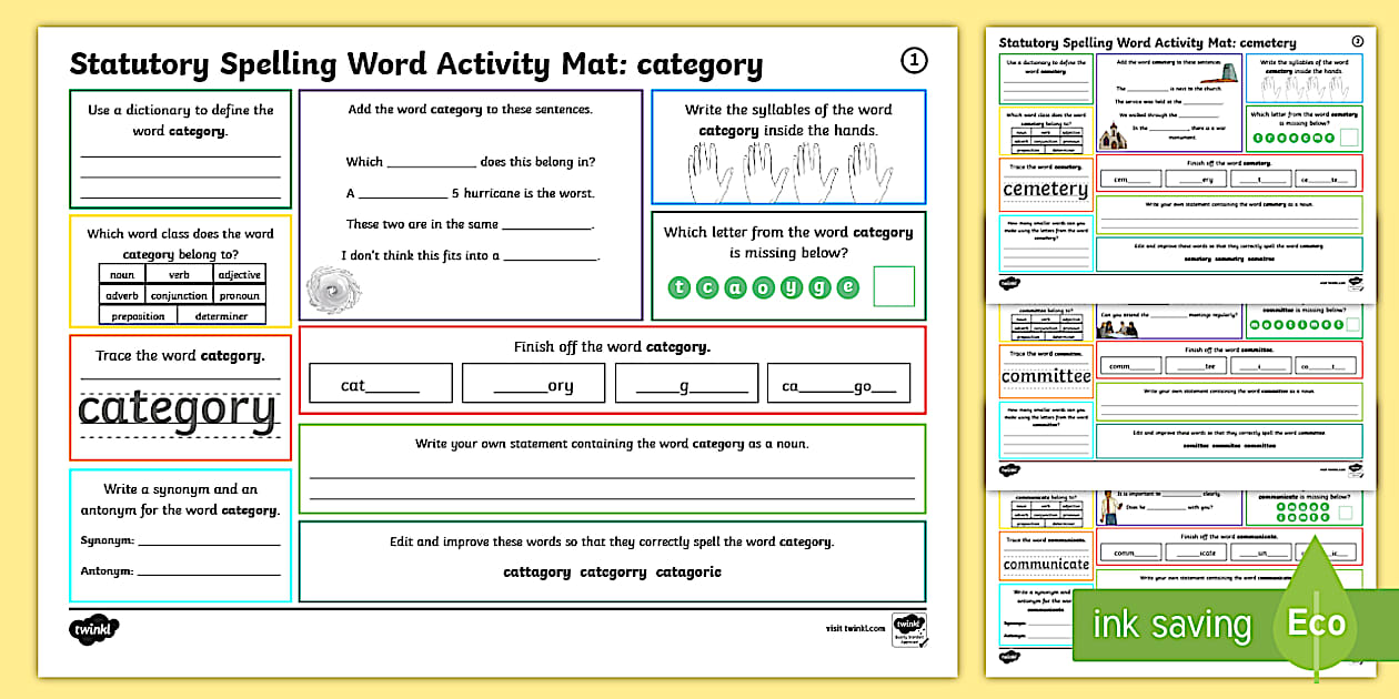 Year 5 and 6 Statutory Spelling Words Activity Mat Pack 4