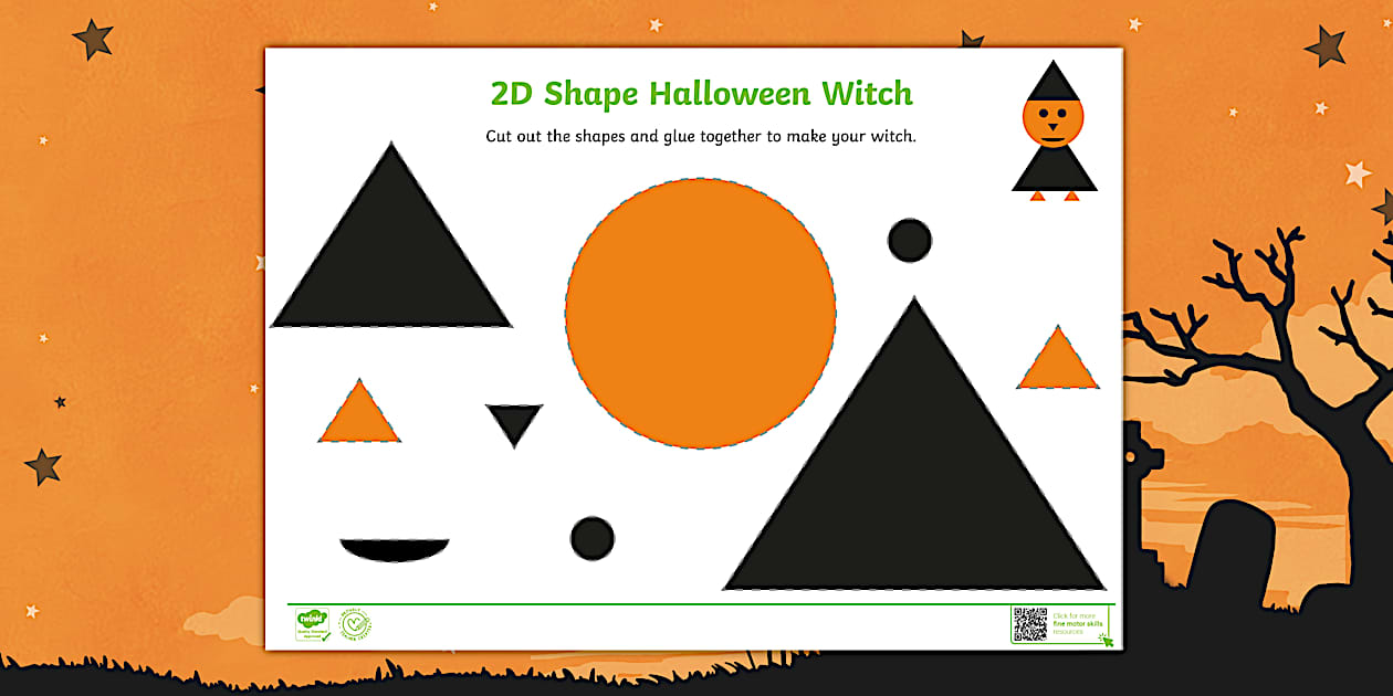 Halloween art eyfs - 2D witch shape cutting skills activity