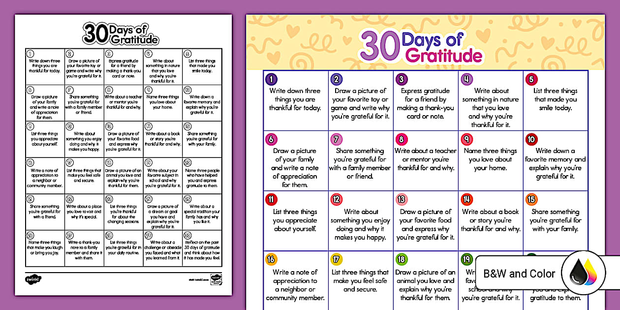 30 Days of Gratitude Challenge for Kids