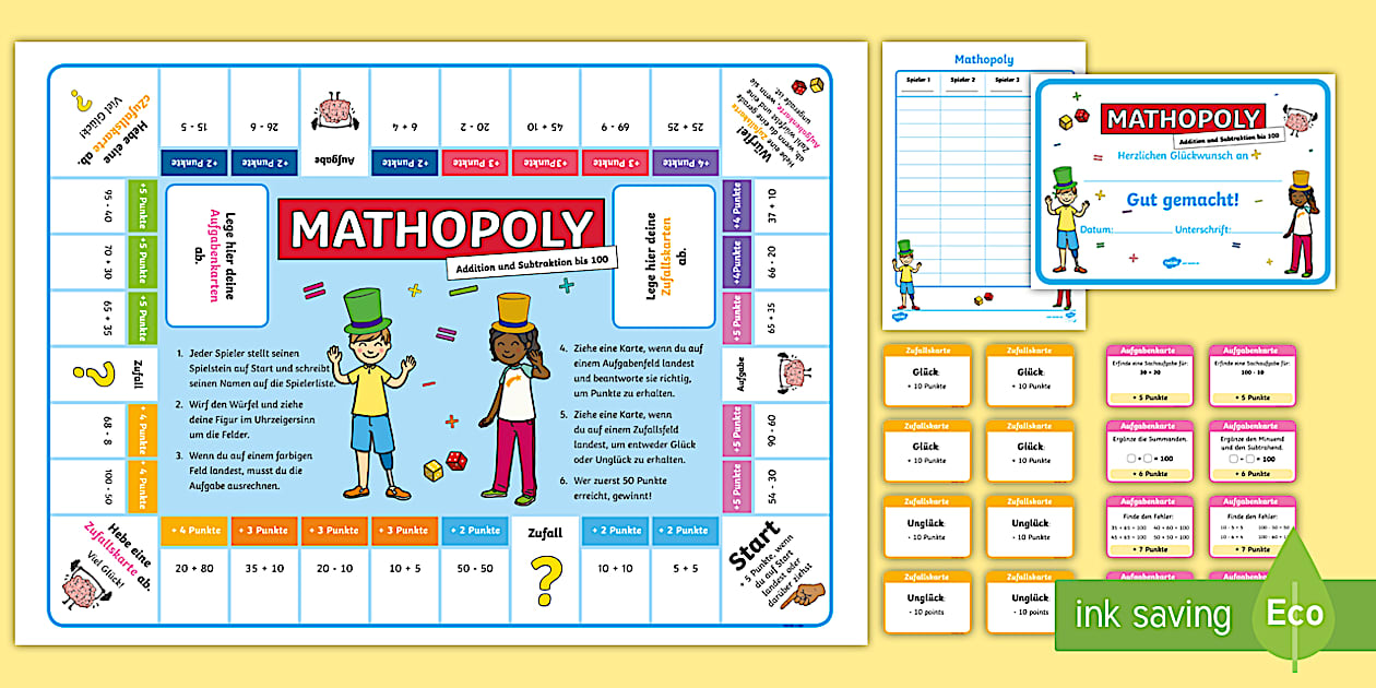 Mathopoly Addition und Subtraktion bis 100 Brettspiel