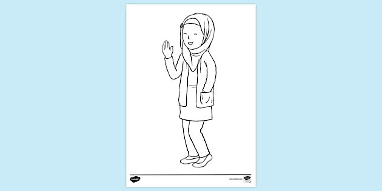 Girl Wearing Hijab Colouring | Colouring Sheets - Twinkl
