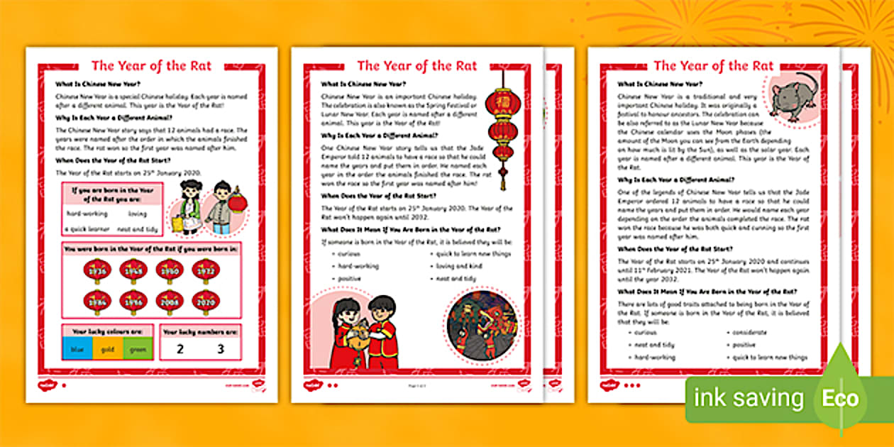 Editable KS1 The Year of the Rat: Chinese New Year Differentiated Reading