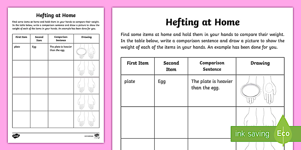 TAS Hefting at Home Worksheet (teacher made) - Twinkl