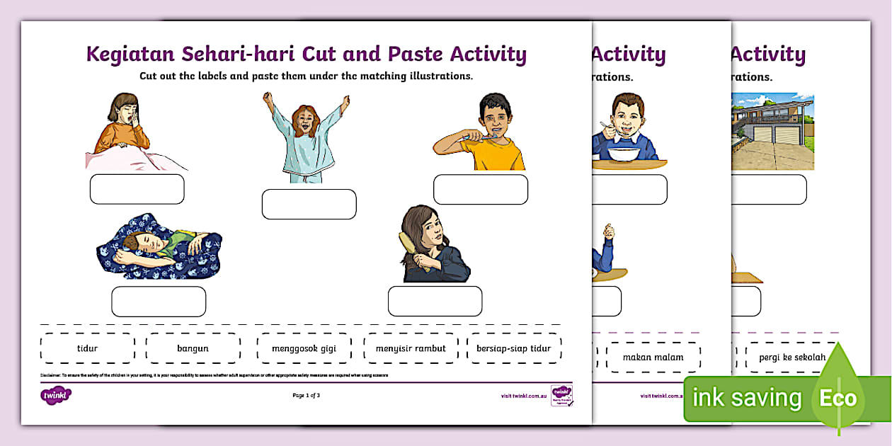 Daily Routines Cut and Stick Activity - Indonesian - Twinkl