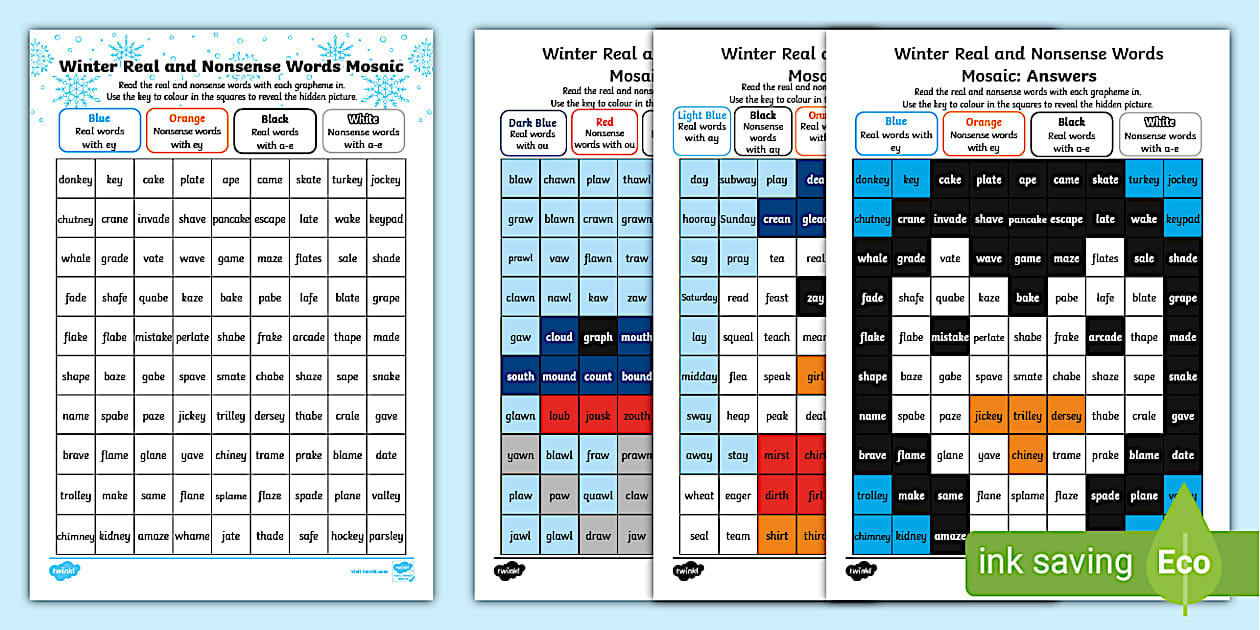 Winter Phase 5 Phonics Mosaic Worksheets - Primary Resource