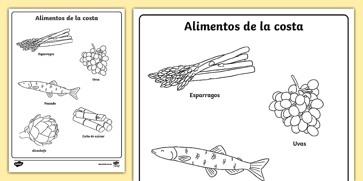 Hoja de colorear: Alimentos de la costa peruana | Twinkl