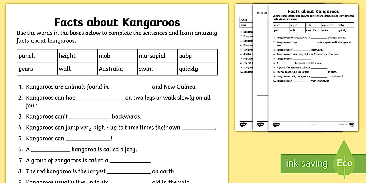 TAS Kangaroos Cloze Worksheet (teacher made) - Twinkl