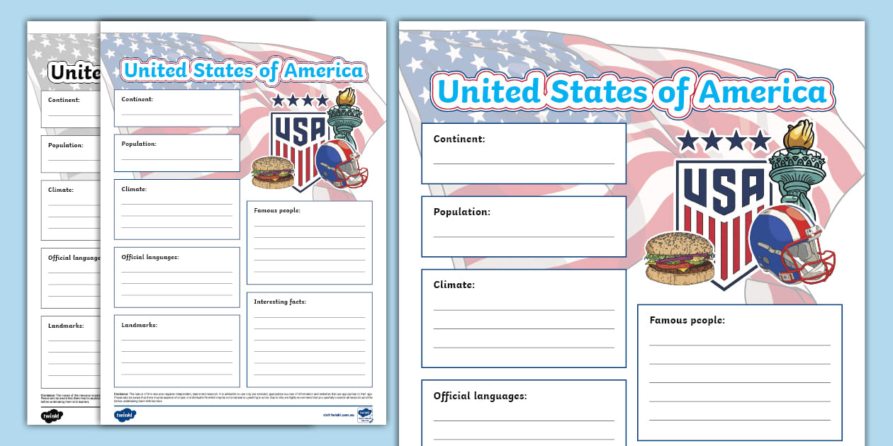 United States of America Fact File Template (teacher made)