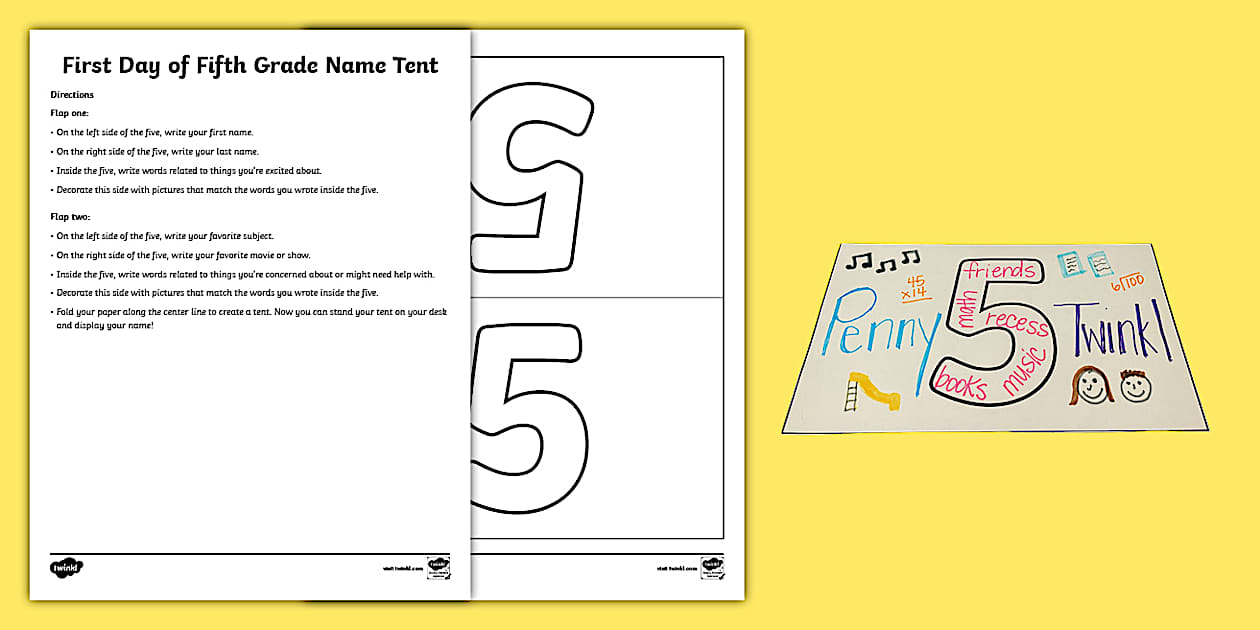 First Day of Fifth Grade Name Tent