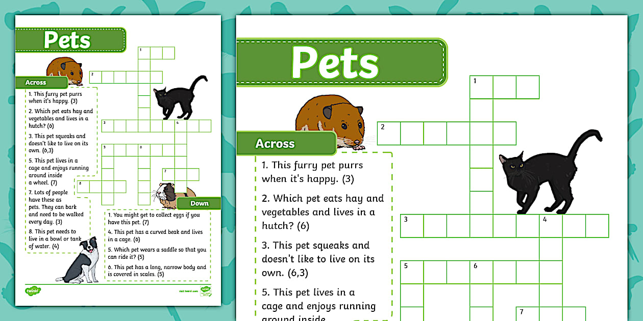 Pets Crossword - Animals - KS1 - Twinkl