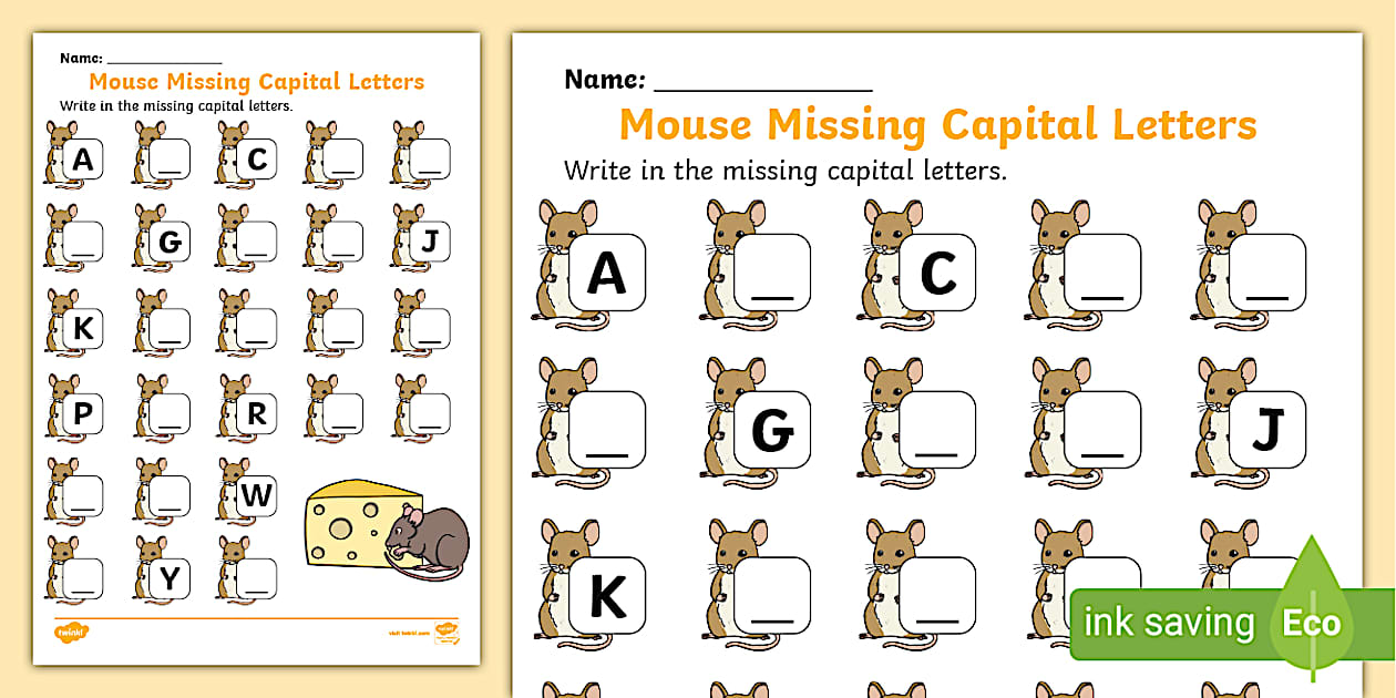 Mouse Missing Capital Letters Worksheet - Twinkl