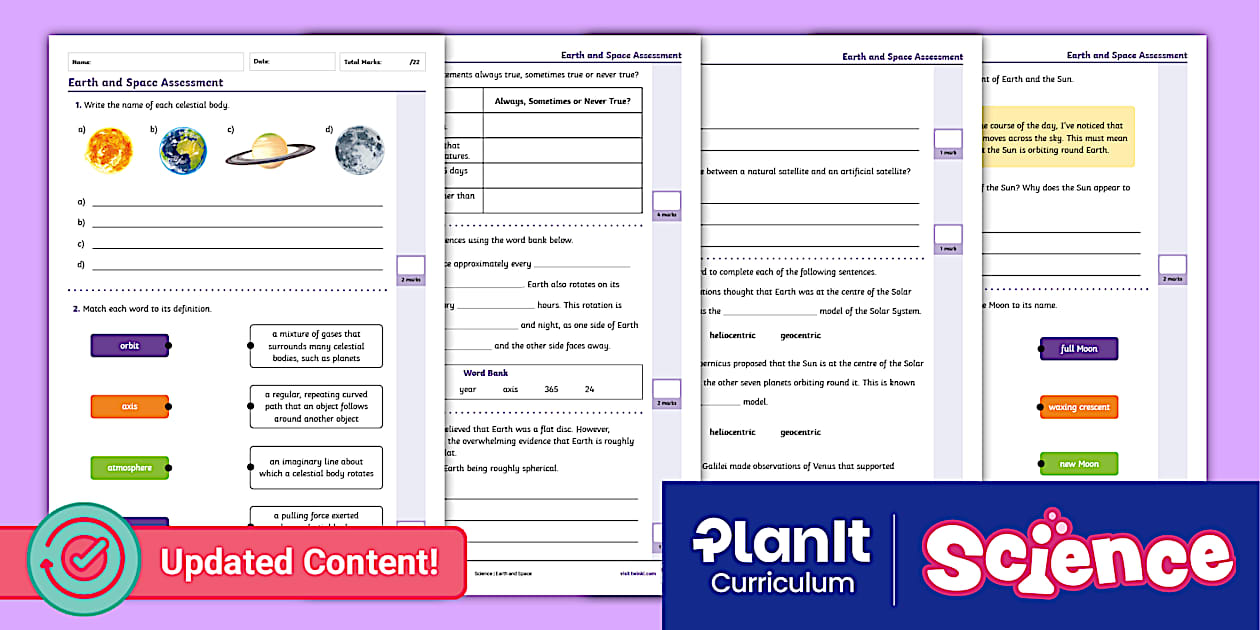 Science: Earth and Space: Year 5 Assessment Test - Twinkl