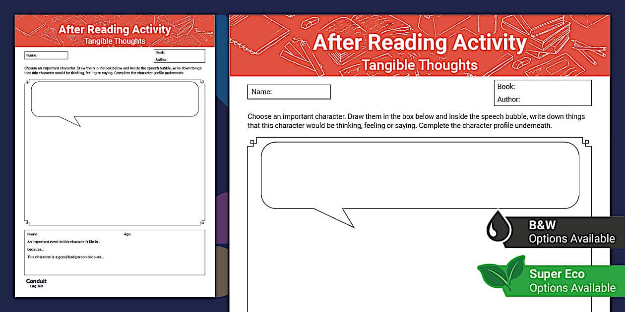 'Tangible Thoughts' After Reading Activity (teacher made)