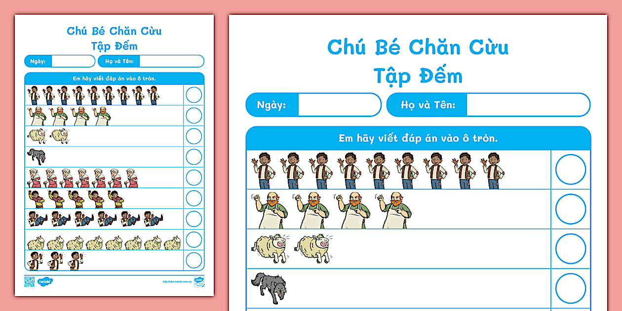 * NEW * Phiếu Tập Đếm Chủ Đề Chú Bé Chăn Cừu