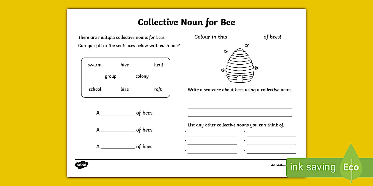 Collective Noun - Bees Worksheet (Teacher-Made) - Twinkl