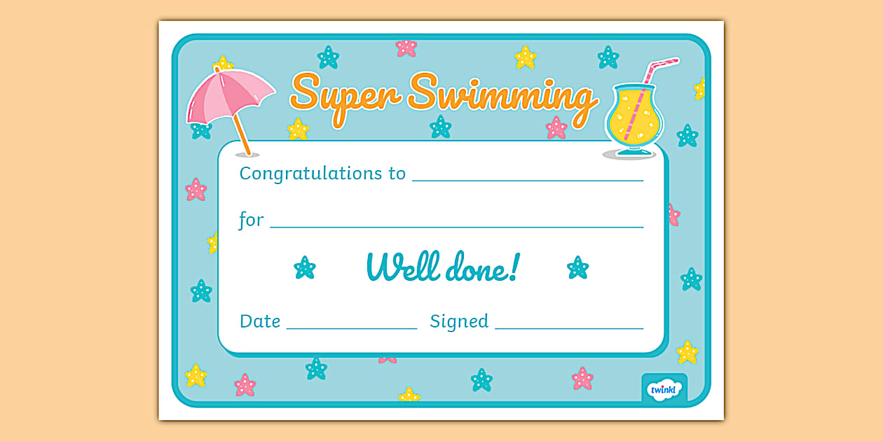 Summer Vibes Themed Super Swimming Certificate - Twinkl