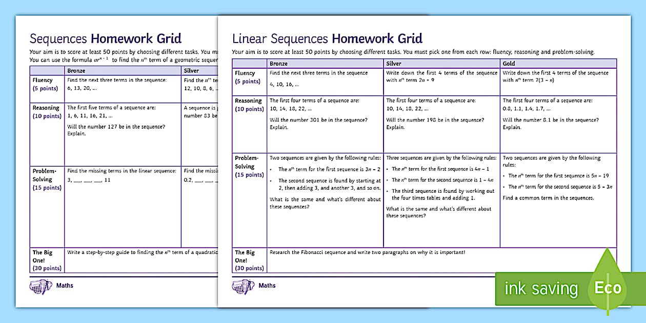 KS3 Sequences Mastery Homework Grid (teacher made) - Twinkl