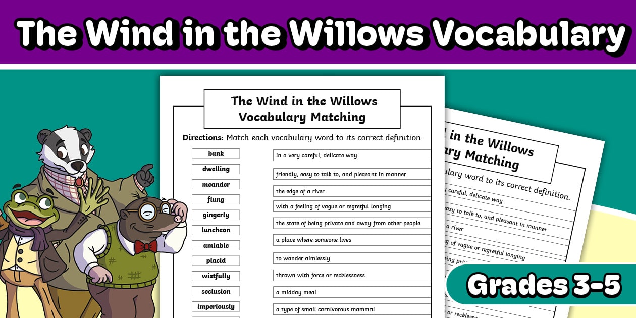 The Wind in the Willows Vocabulary Matching Worksheet