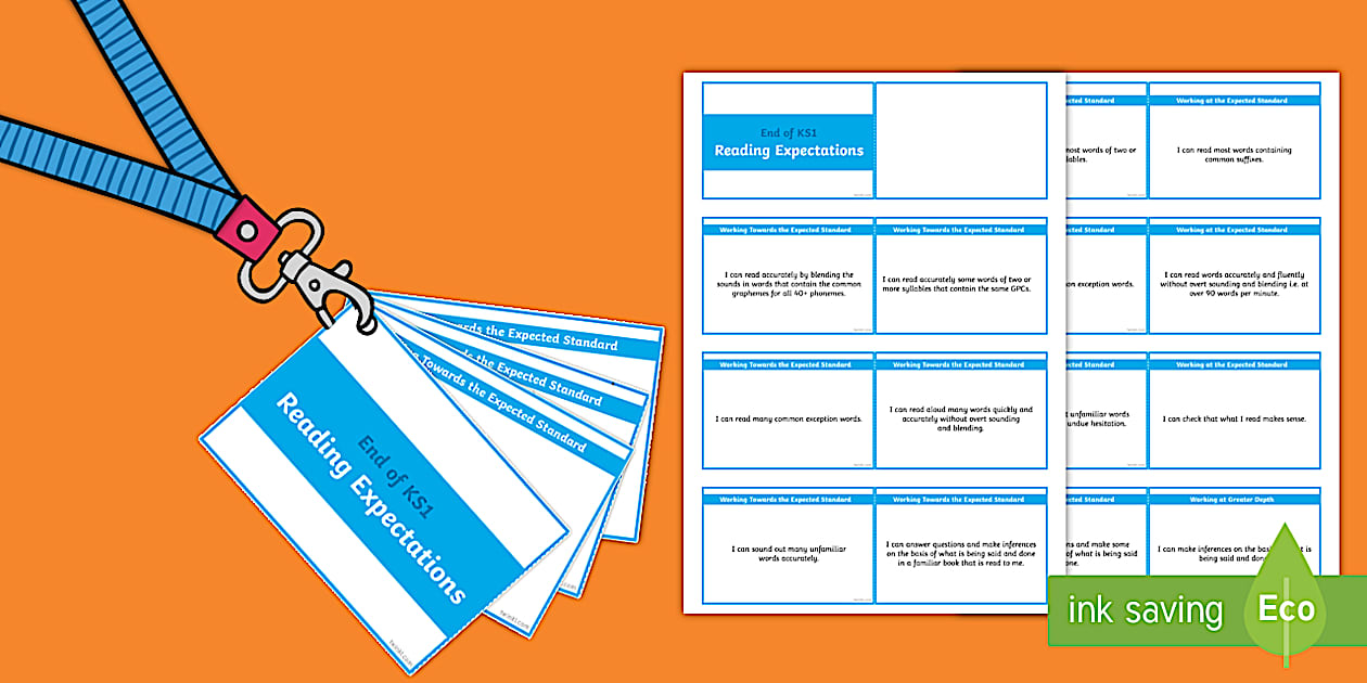 Lanyard Sized End of KS1 Reading Expectations Cards - Twinkl