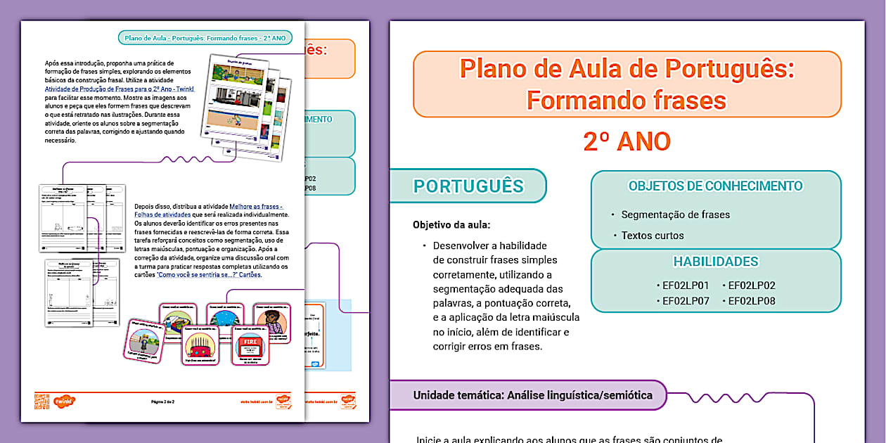 Plano de aula 2º ano - Português: Formando frases - Twinkl