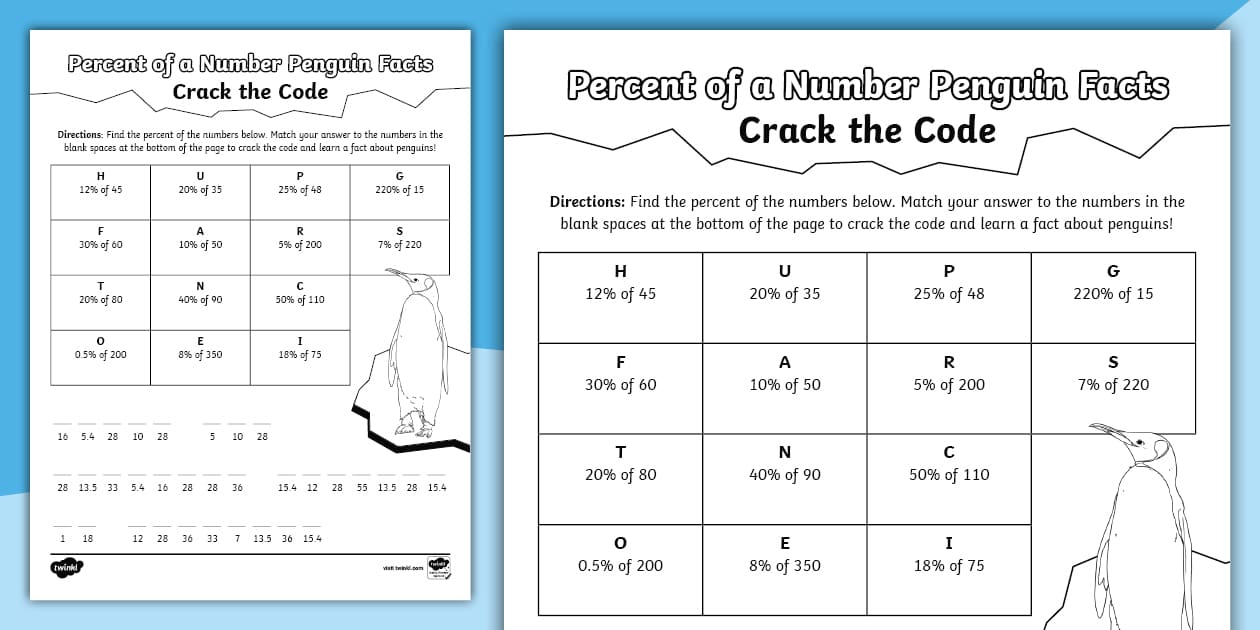 Sixth Grade Percent of a Number Penguin Facts Crack the Code