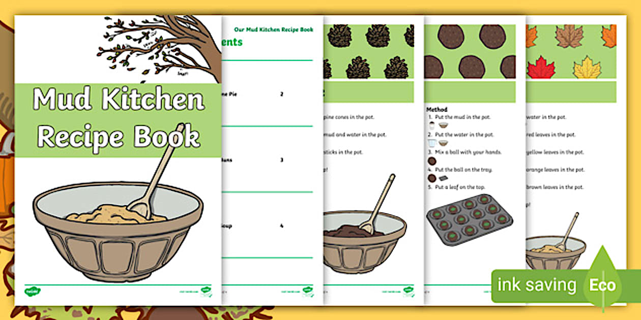 Editable Autumn Pine Cone Pie Mud Kitchen Recipe Booklet