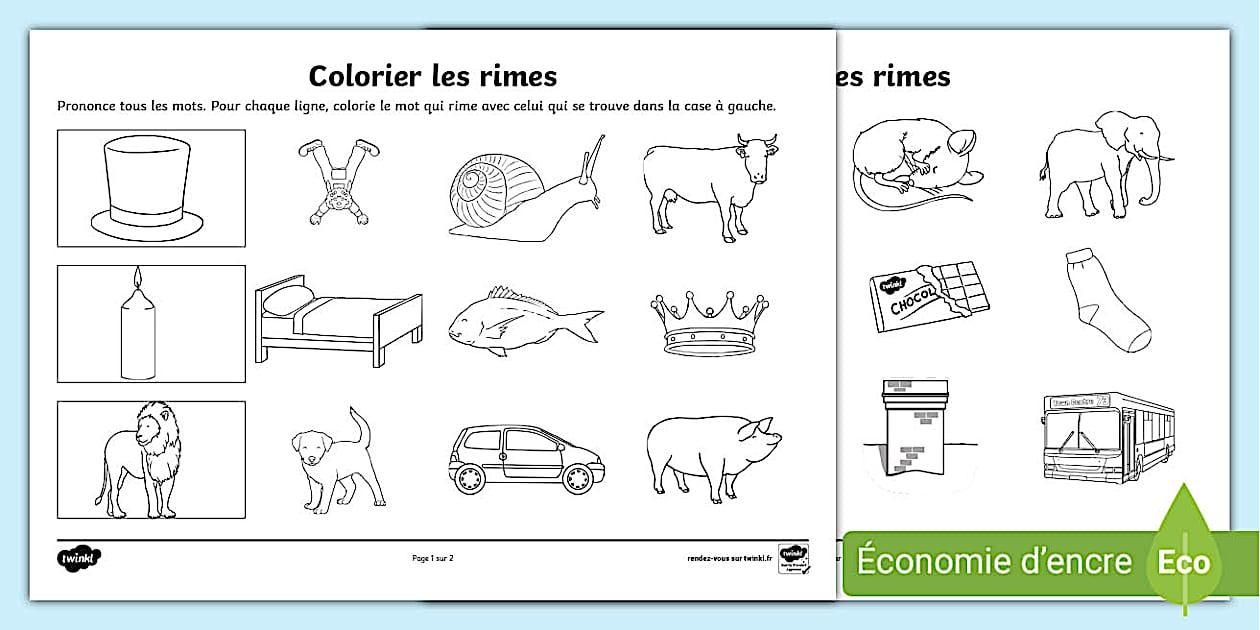 Colorier les mots qui riment (l'enseignant a fait) - Twinkl