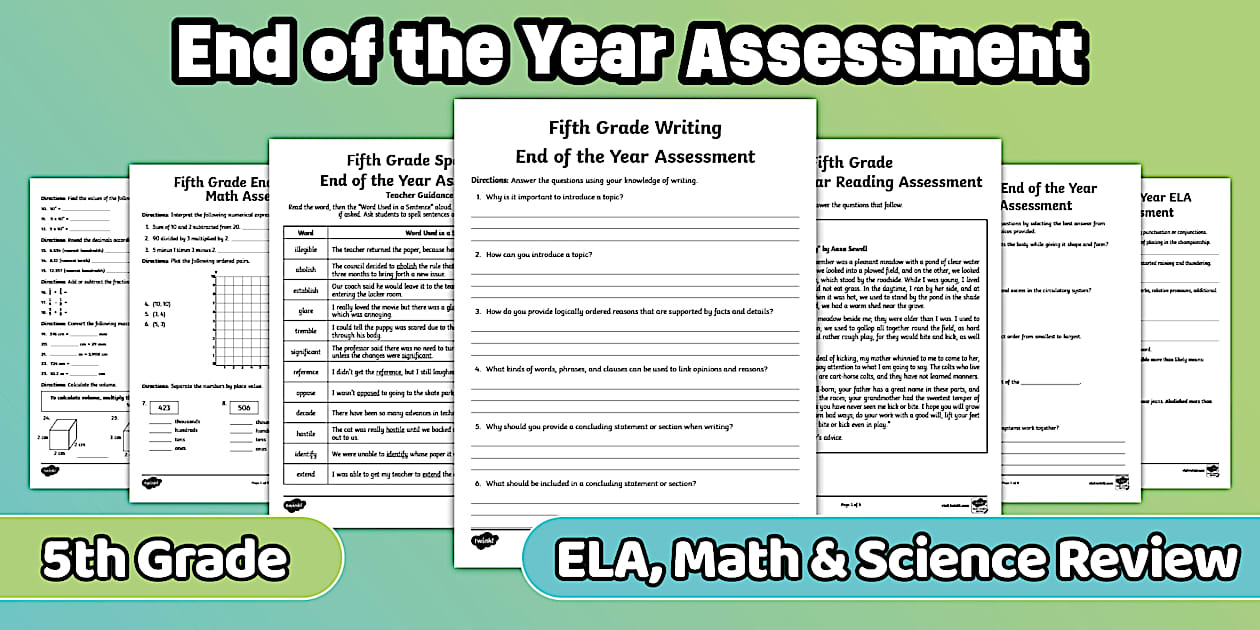 Fifth Grade End of the Year Assessment Pack