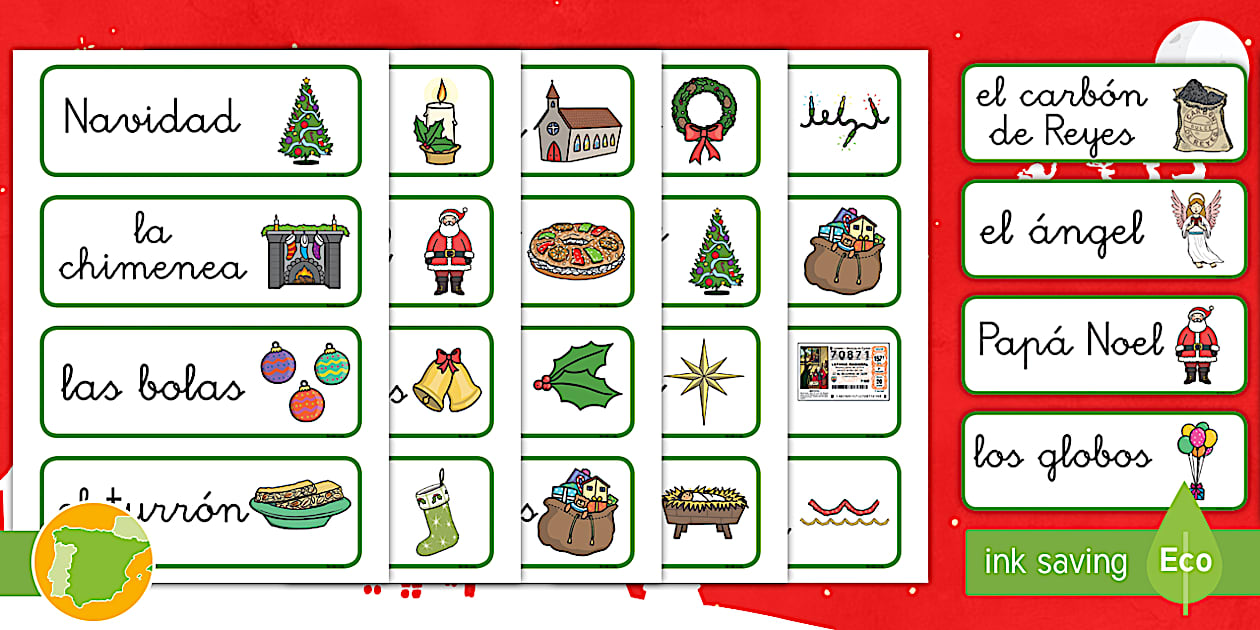Tarjetas de vocabulario: La Navidad - Twinkl