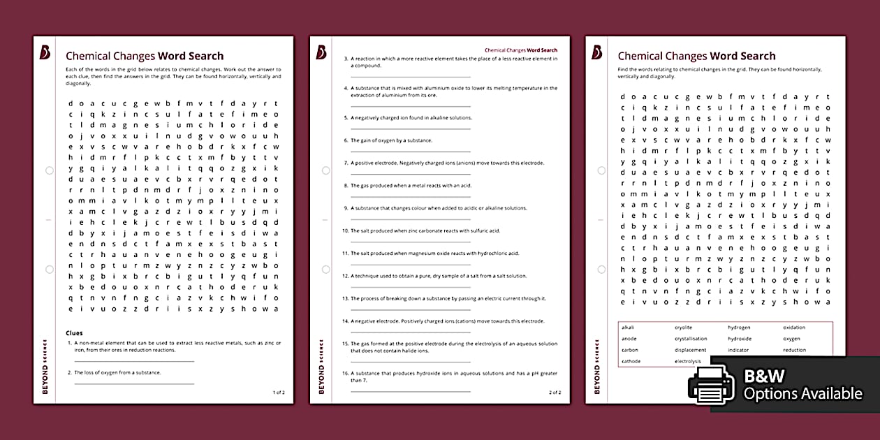 Chemical Changes Word Search (Teacher-Made) - Twinkl