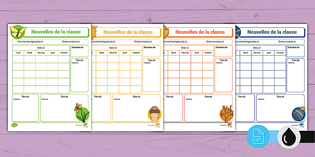 Editable Seasons Classroom Newsletters French (teacher made)