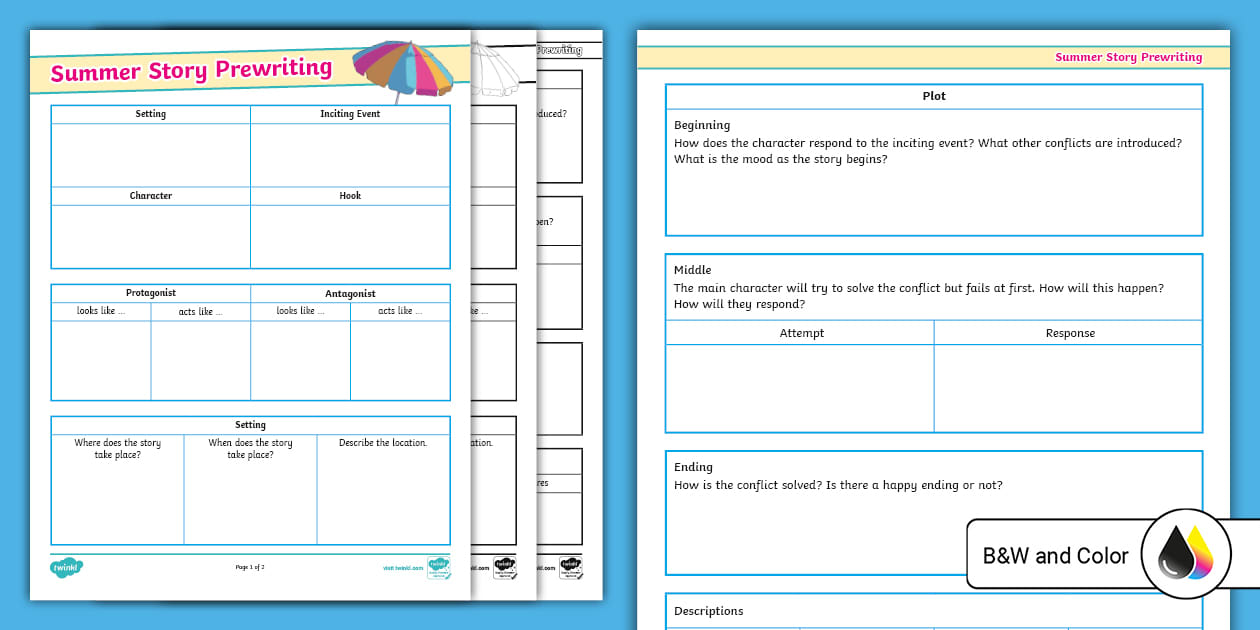 Summer Story Prewriting for 6th-8th Grade (Teacher-Made)