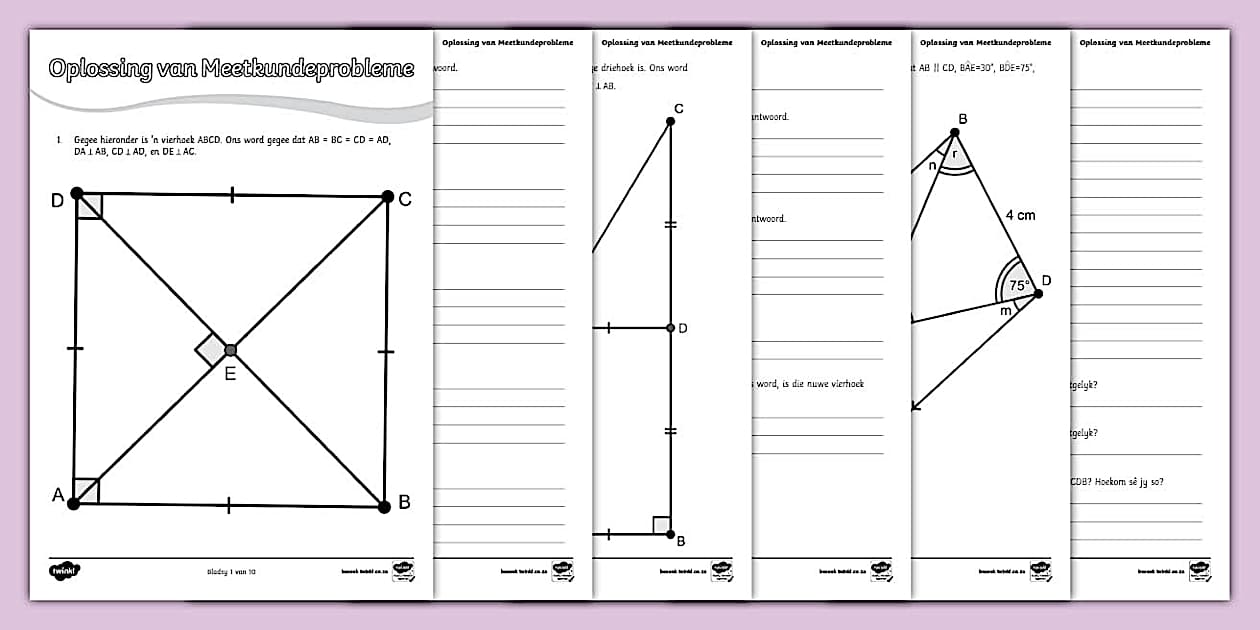 Oplossing van Meetkundeprobleme vir Graad 7 Wiskunde -Aktiwiteitsblad