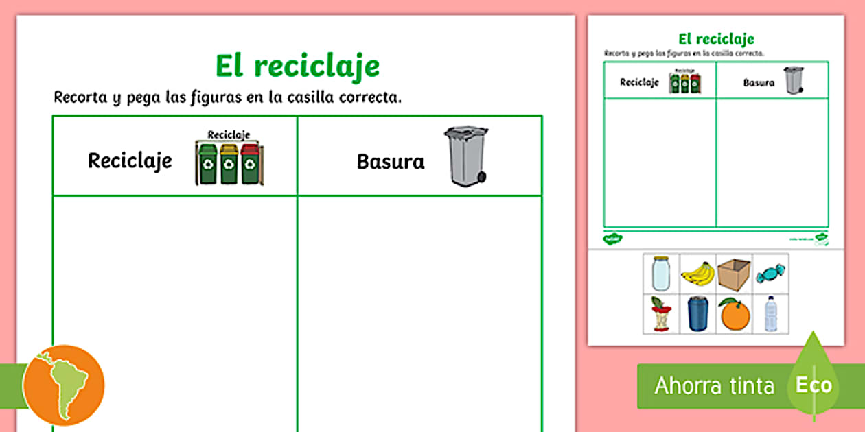 Ficha de actividad: El reciclaje- Guía de trabajo - Twinkl