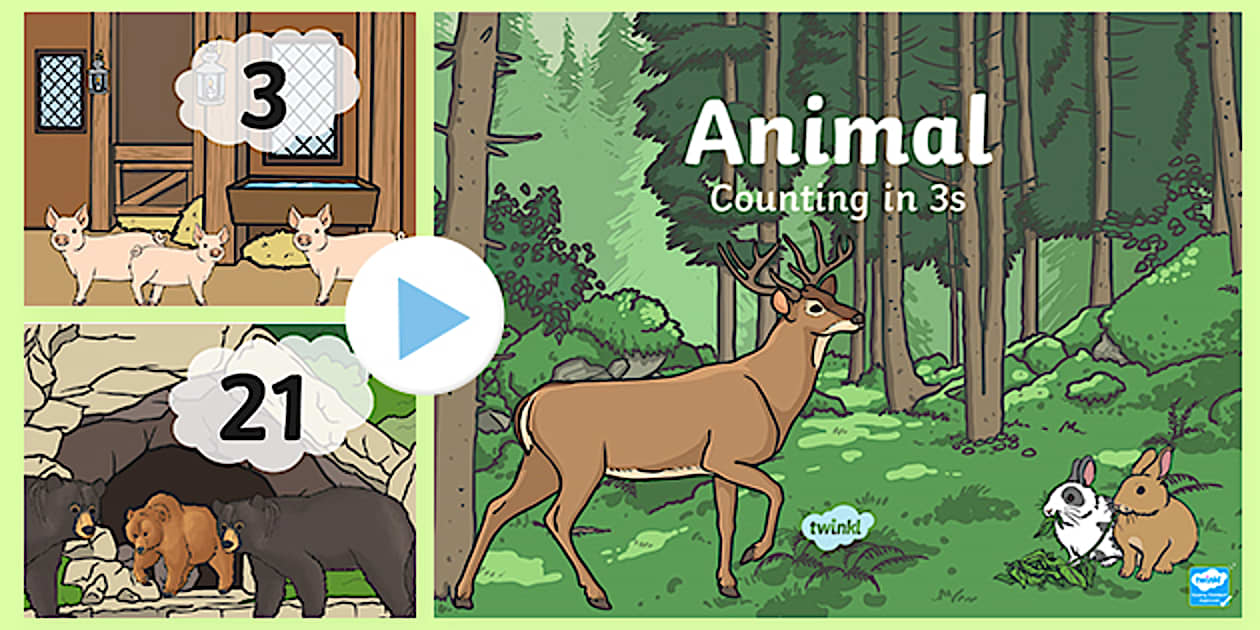 Animal Themed Counting in 3s PowerPoint (teacher made)