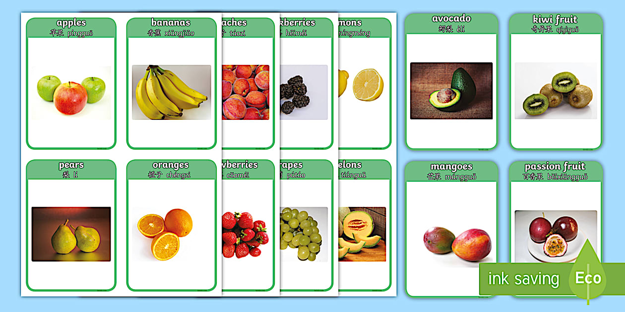 Fruit Flashcards English/Mandarin Chinese-Pinyin - Twinkl