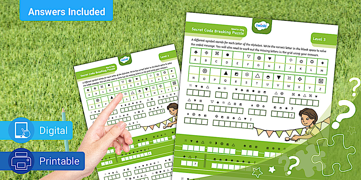 Sports Day Secret Coding Breaking Puzzle - L3 - Twinkl