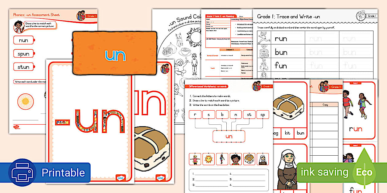 Grade 1 Phonics Pack -un (Teacher-Made) - Twinkl