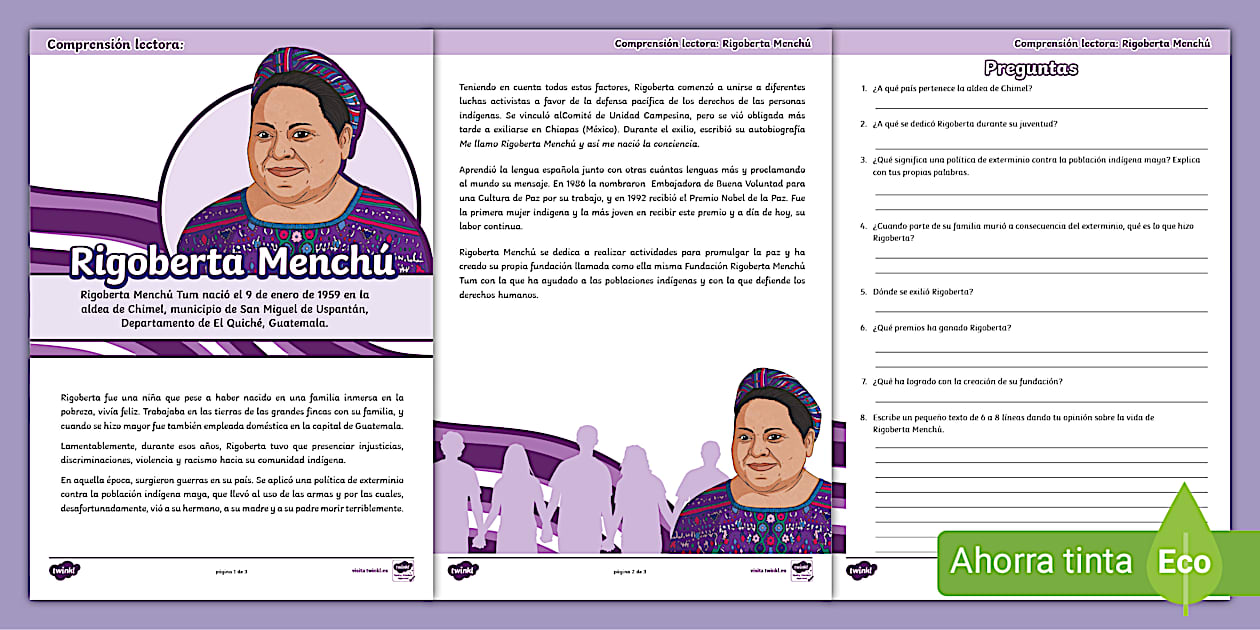 Comprensión lectora: Rigoberta Menchú - Twinkl