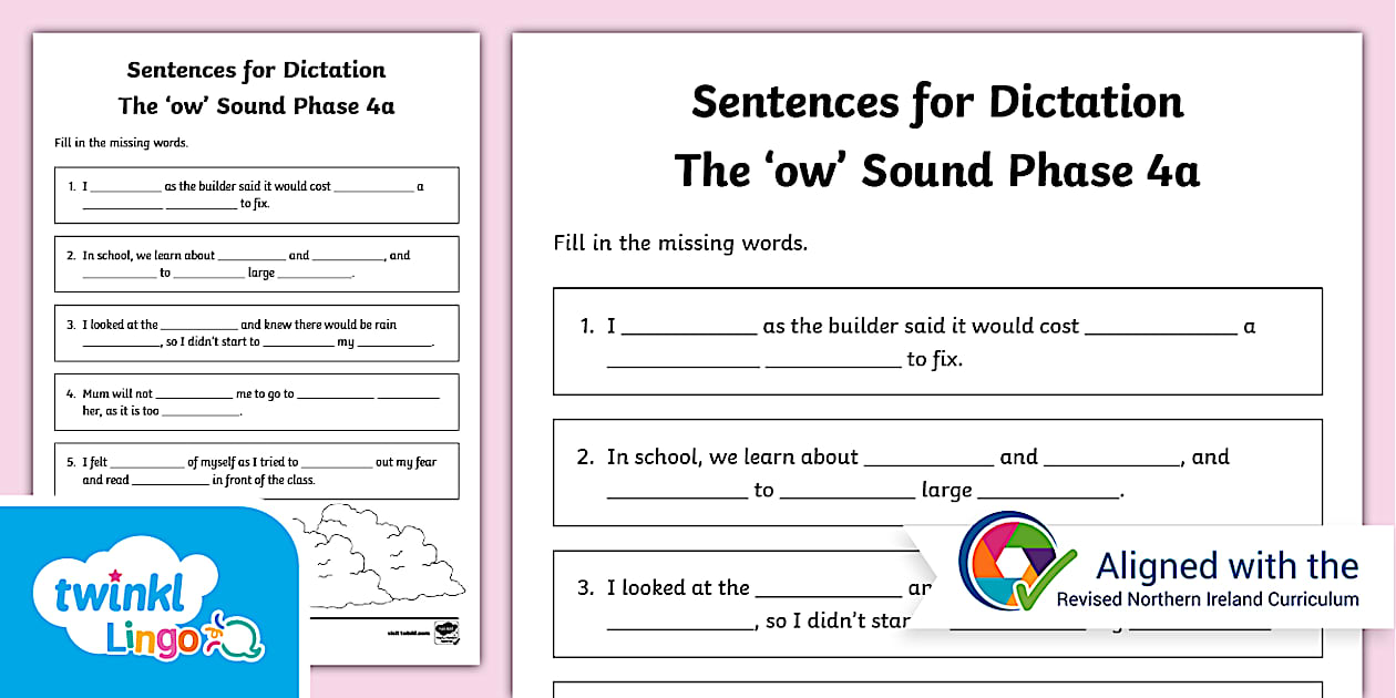 Linguistic Phonics Phase 4a 'ow' Sound Dictation Sentences