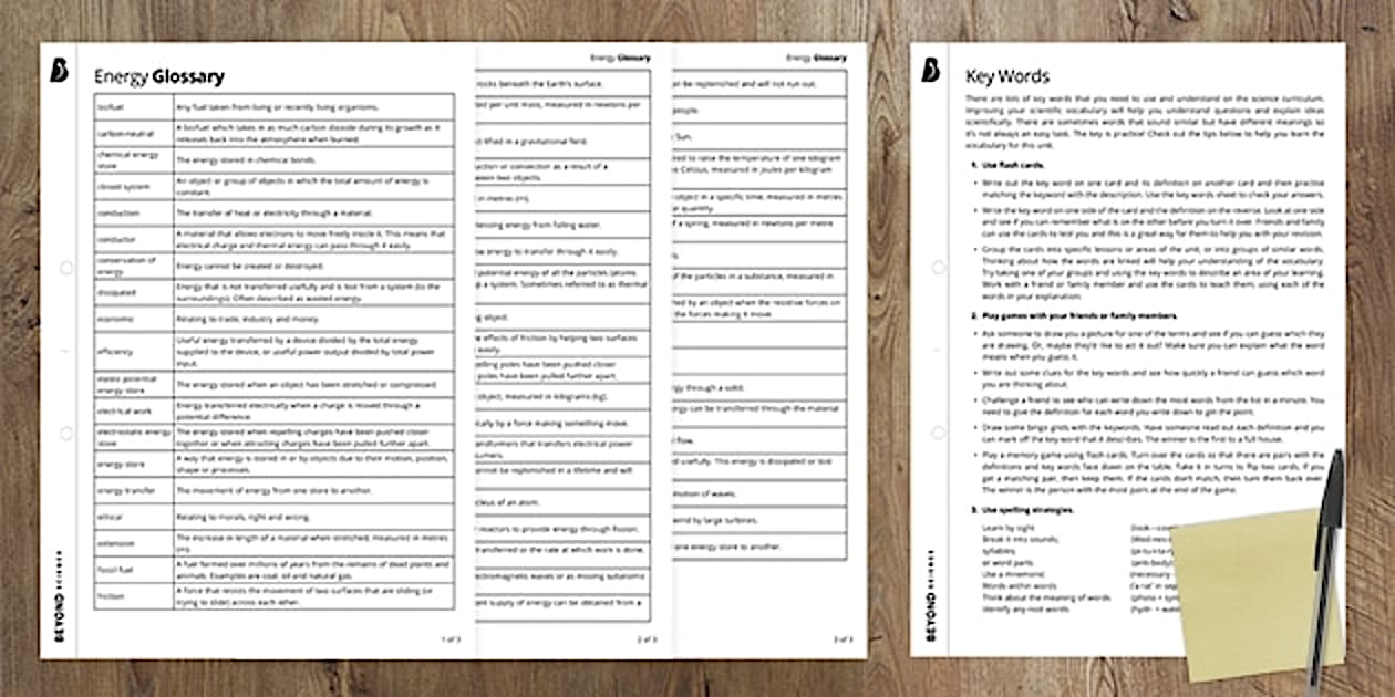 GCSE Physics: Energy Glossary | Beyond Science - Twinkl