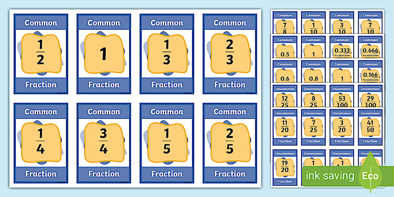 Common/Uncommon Fraction, Decimal & Percent Cards (Stage 8/Phase 3)