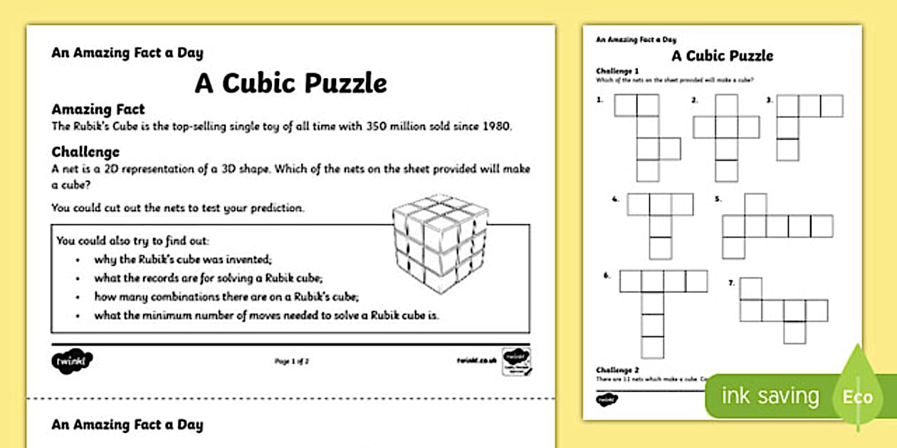 Editable A Cubic Puzzle Worksheet (teacher made) - Twinkl