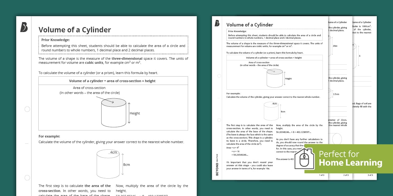 👉 Volume of Cylinders KS3 Walkthrough Worksheet | KS3 Maths