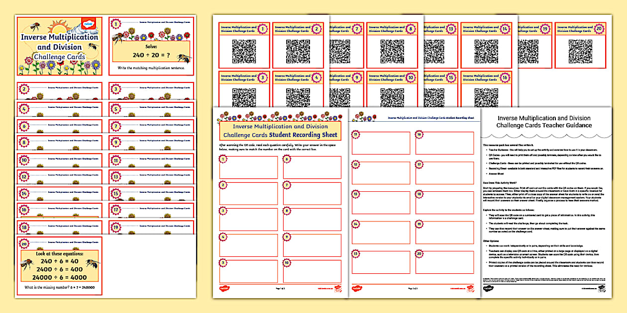 Inverse Multiplication & Division Challenge Cards QR Codes
