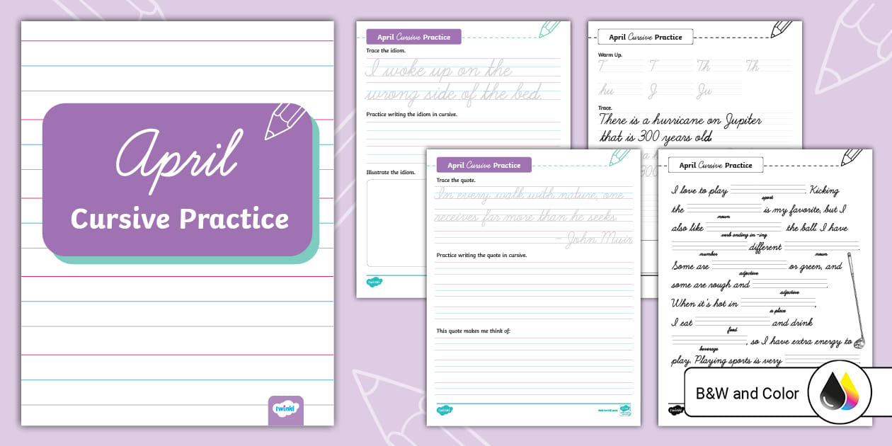 Third Grade April Cursive Practice Bundle (teacher made)