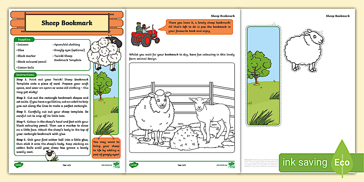 Sheep Themed Bookmark Craft (teacher made) - Twinkl