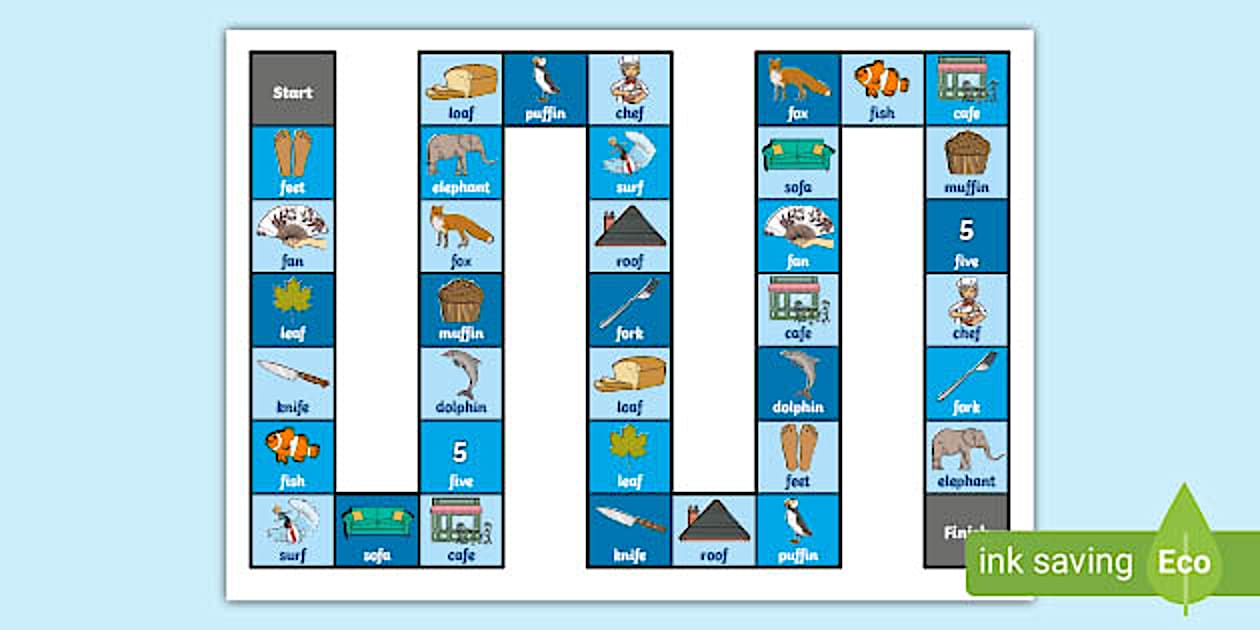Black and White Initial, Medial and Final F Board game