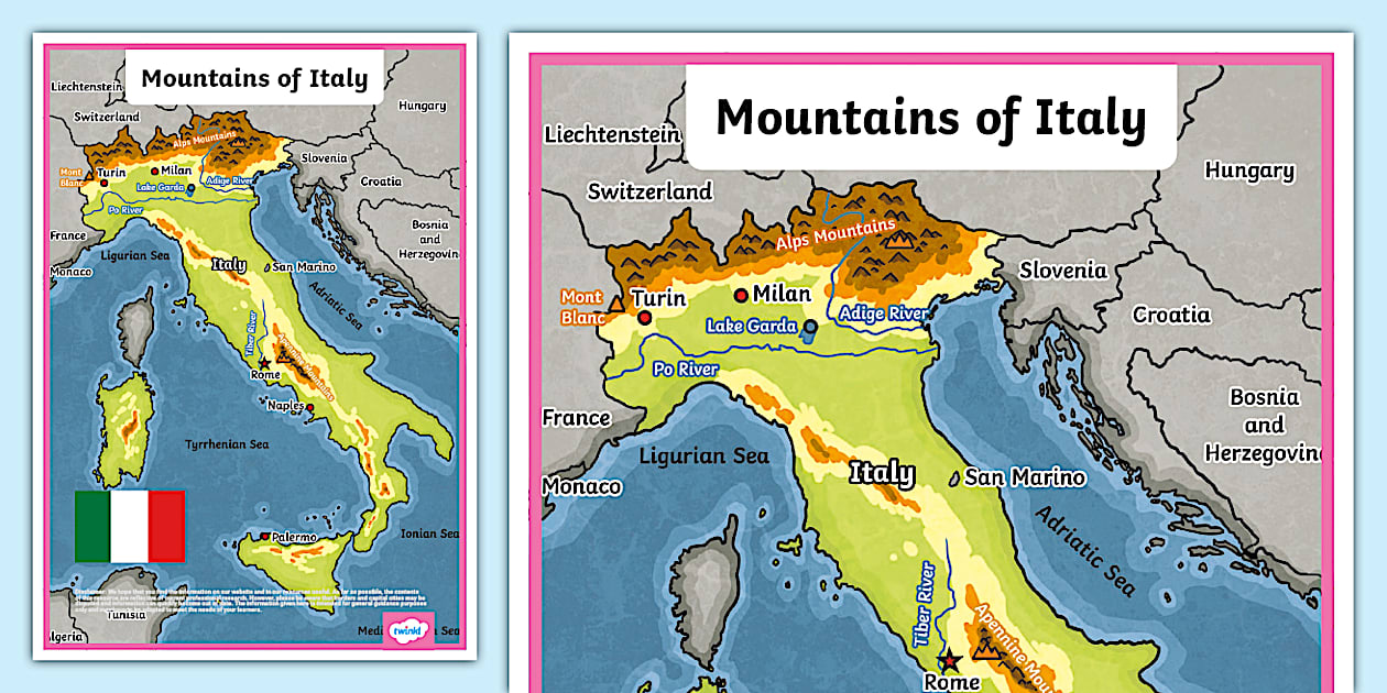 Map of Italian Mountains Display Map (teacher made) - Twinkl